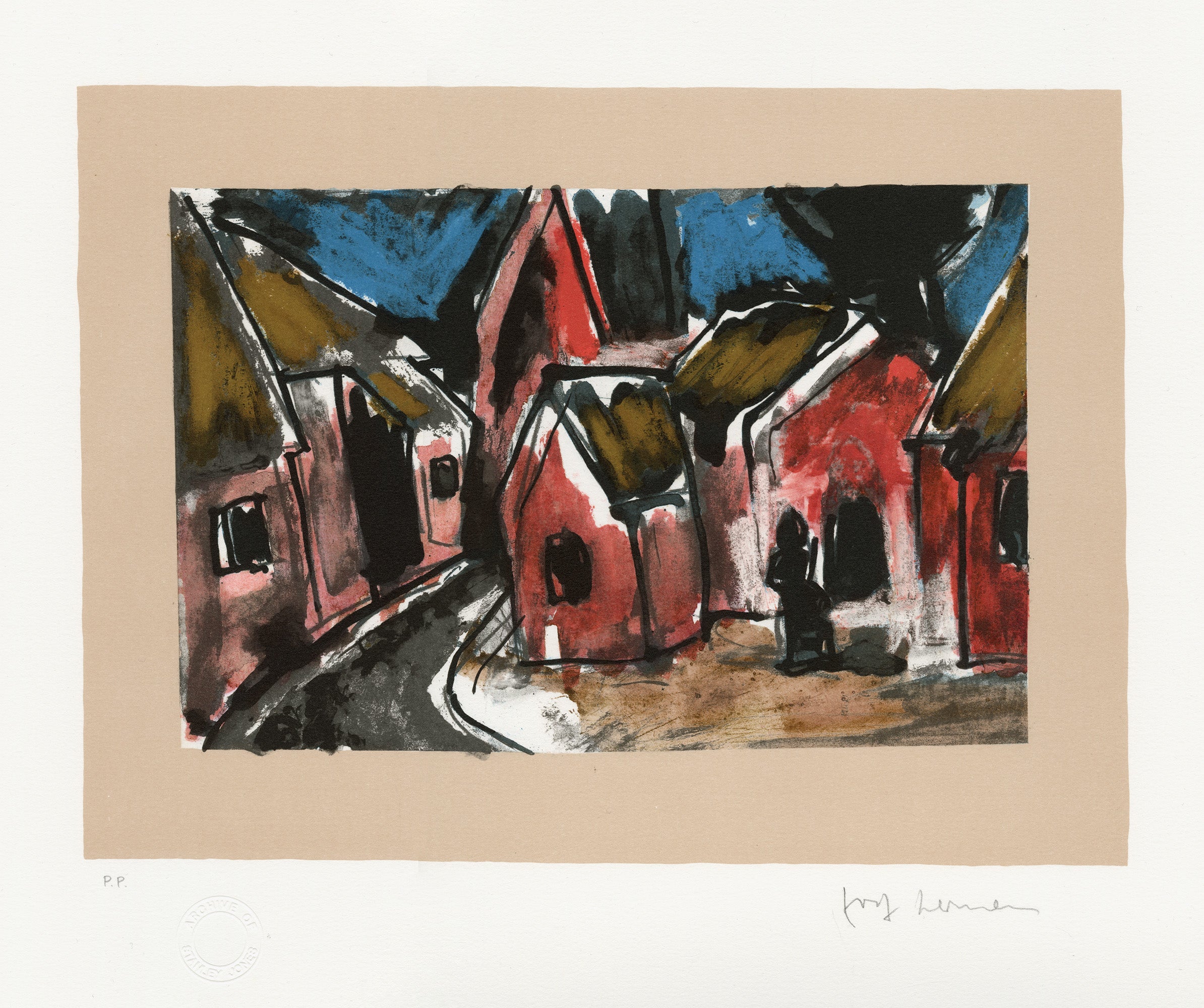 Josef Herman Village Street Scene – Goldmark