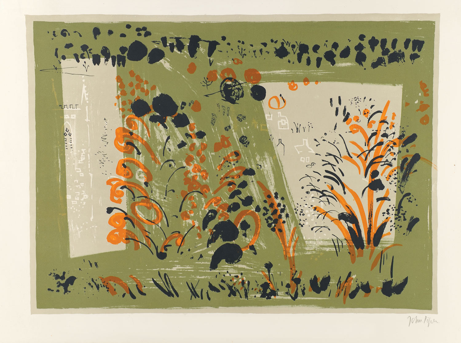 John Piper St Kew, Cornwall: church in a hilly landscape – Goldmark