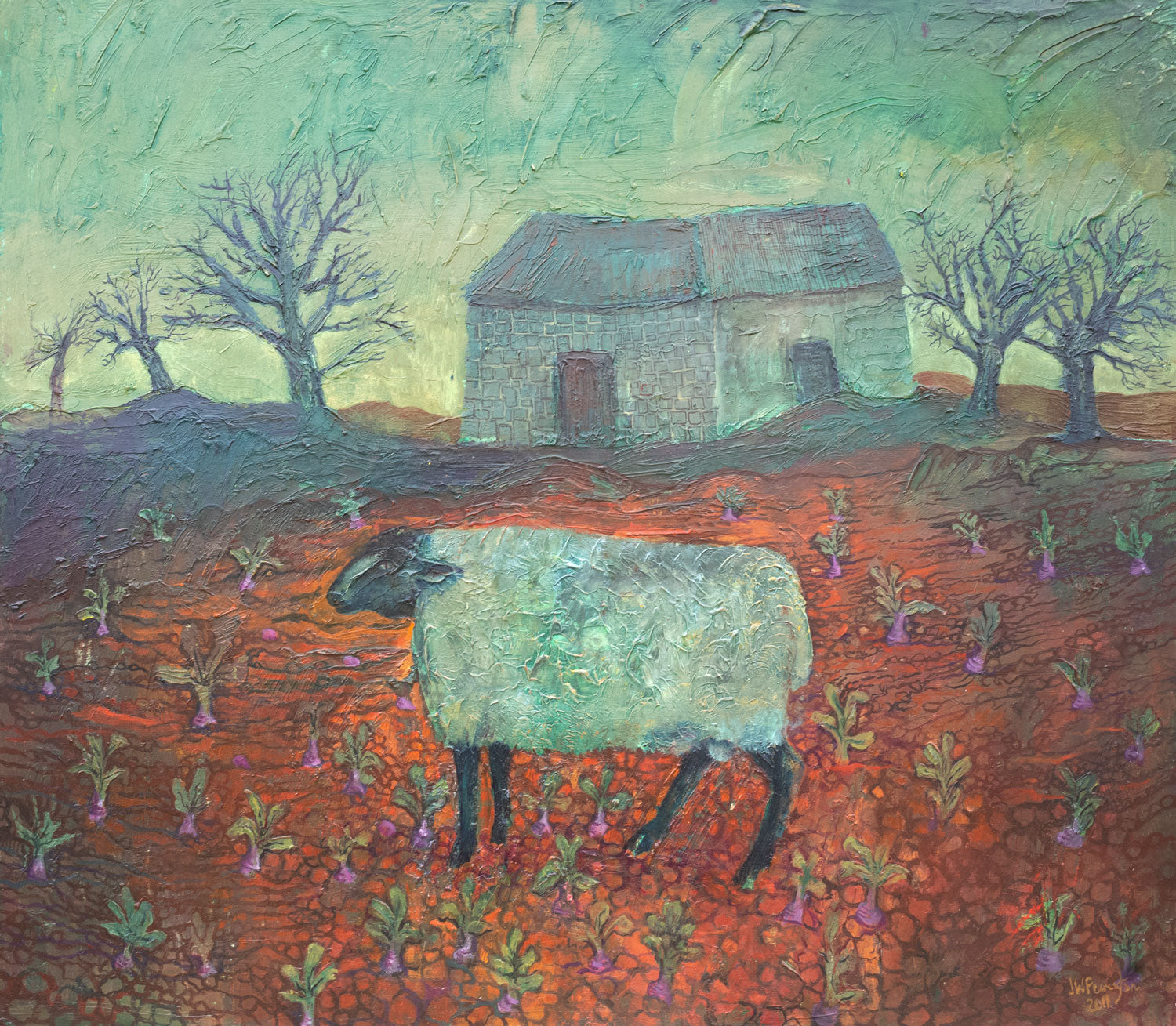 John Farrington Sheep and Barn III – Goldmark