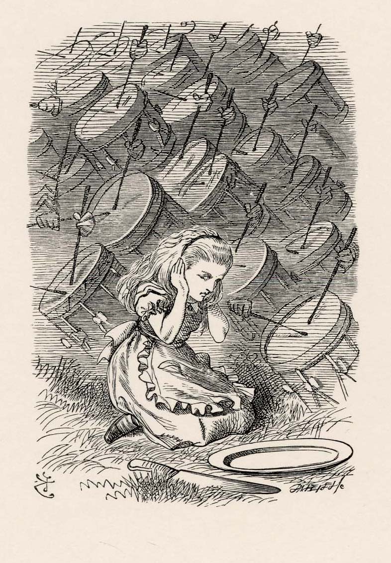 John Tenniel She dropped to her knees, and put her hands over her ears ...