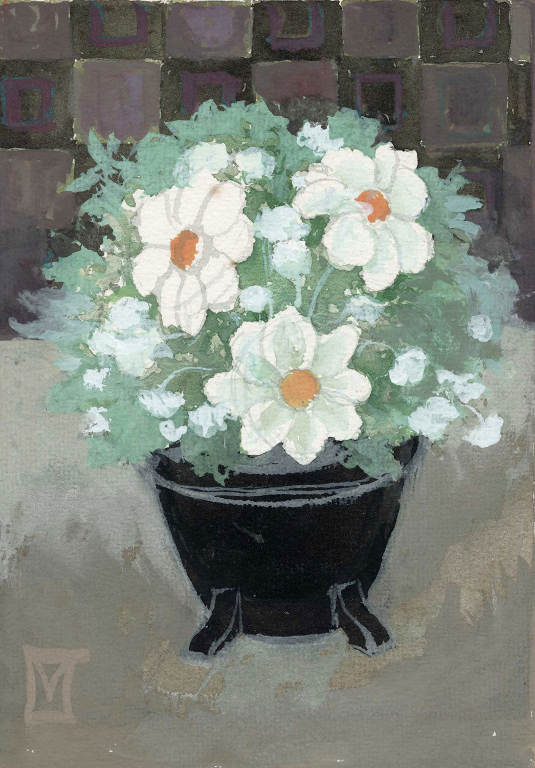 Morwenna Thistlethwaite Flowers in a Black Pot – Goldmark