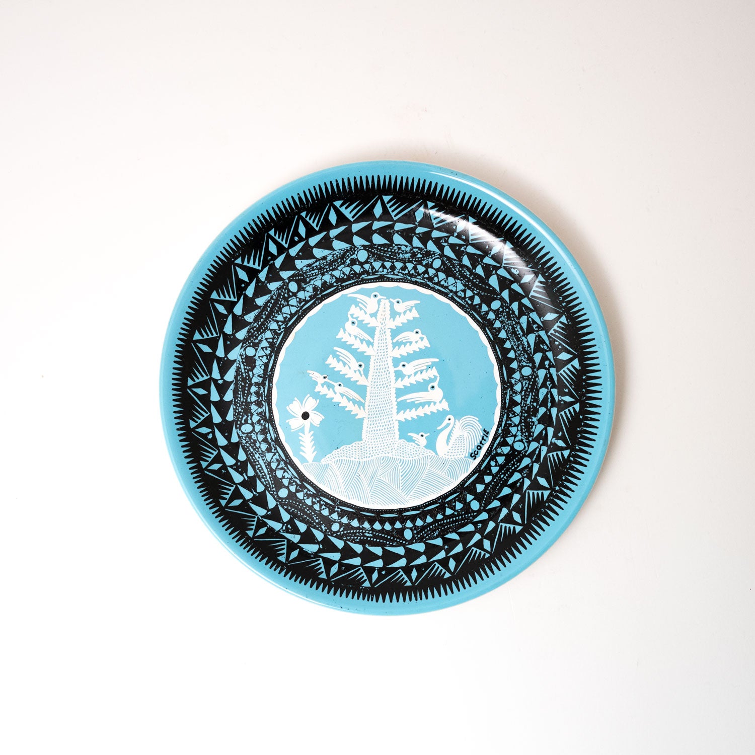 Scottie Wilson Circular Plate, Blue, Black and White – Goldmark