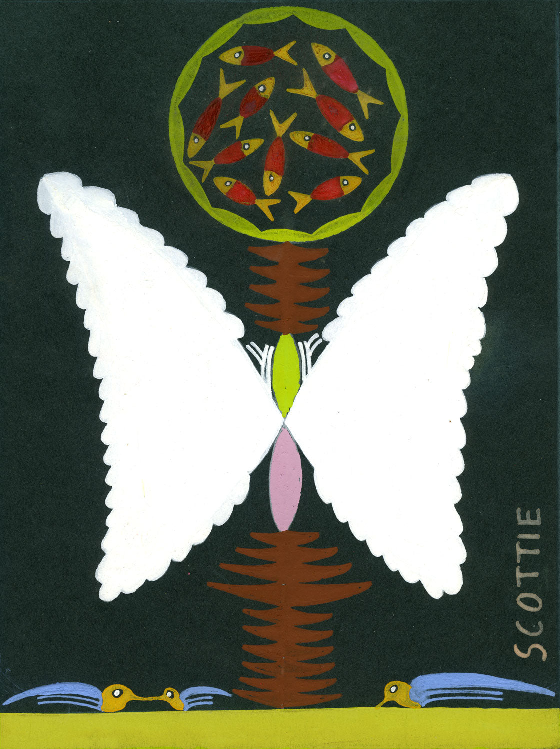 Scottie Wilson White Butterfly with Fish – Goldmark